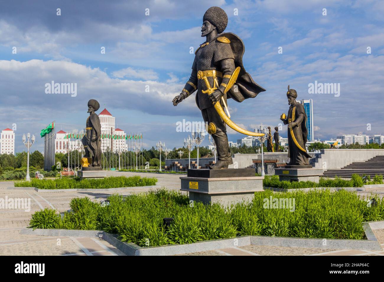 Statues at the monument of independence in Ashgabat, Turkmenistan Stock ...
