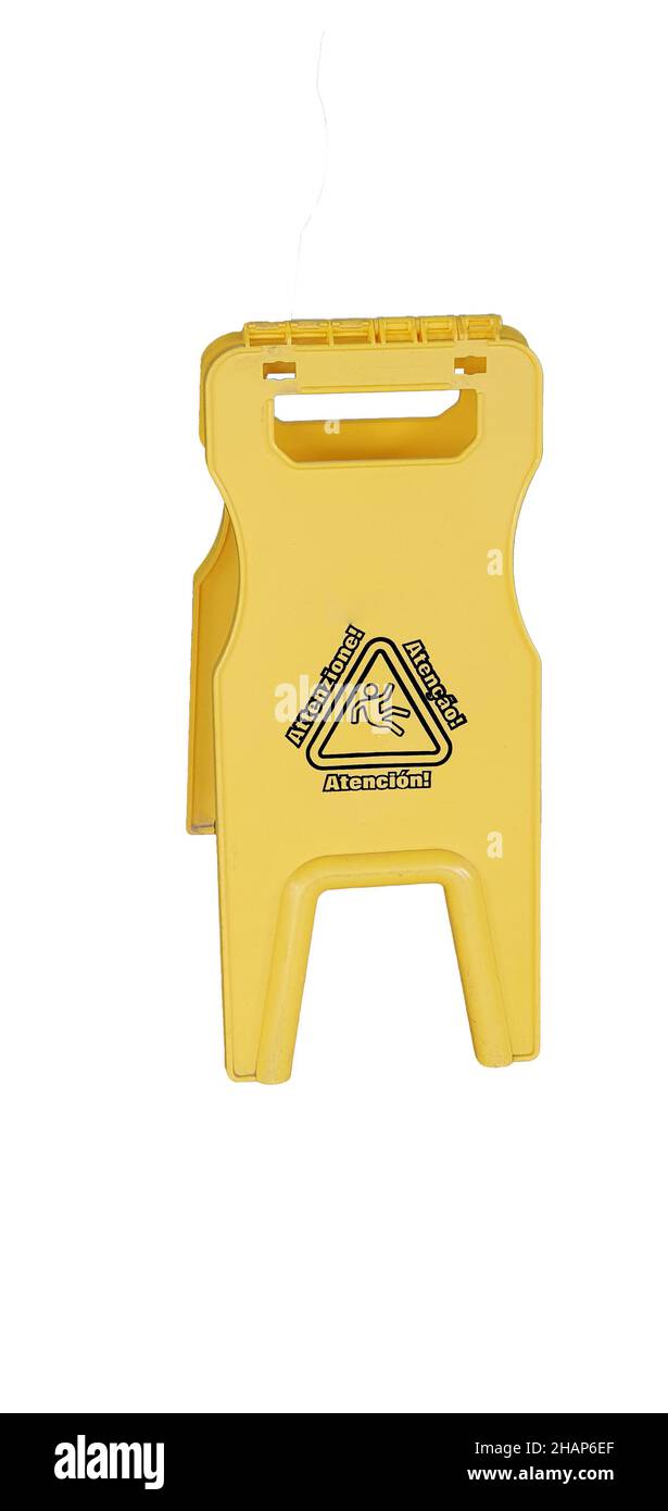 Yellow wet floor sign on white background. safety sign concept Stock ...