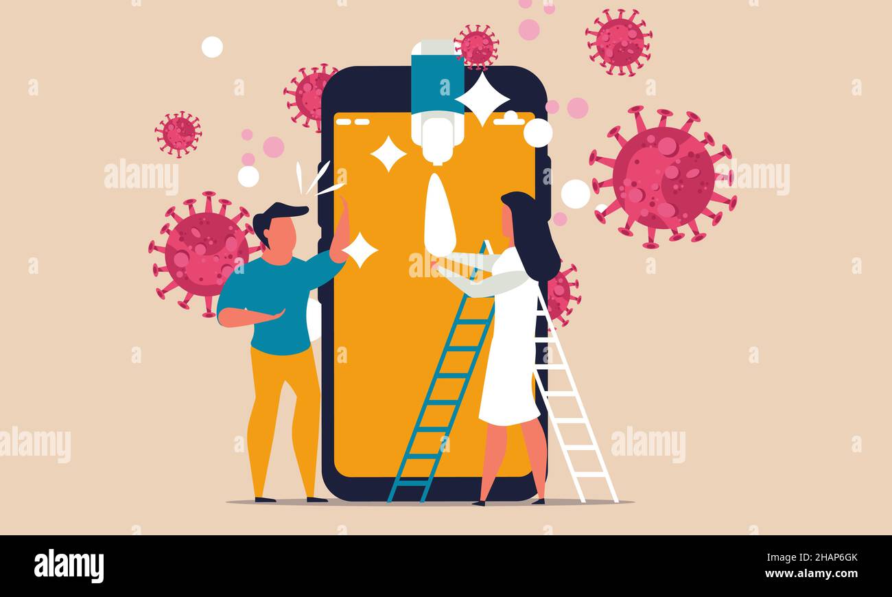 Phone clean disinfect sanitize coronavirus. Smartphone cleaner alcohol ...