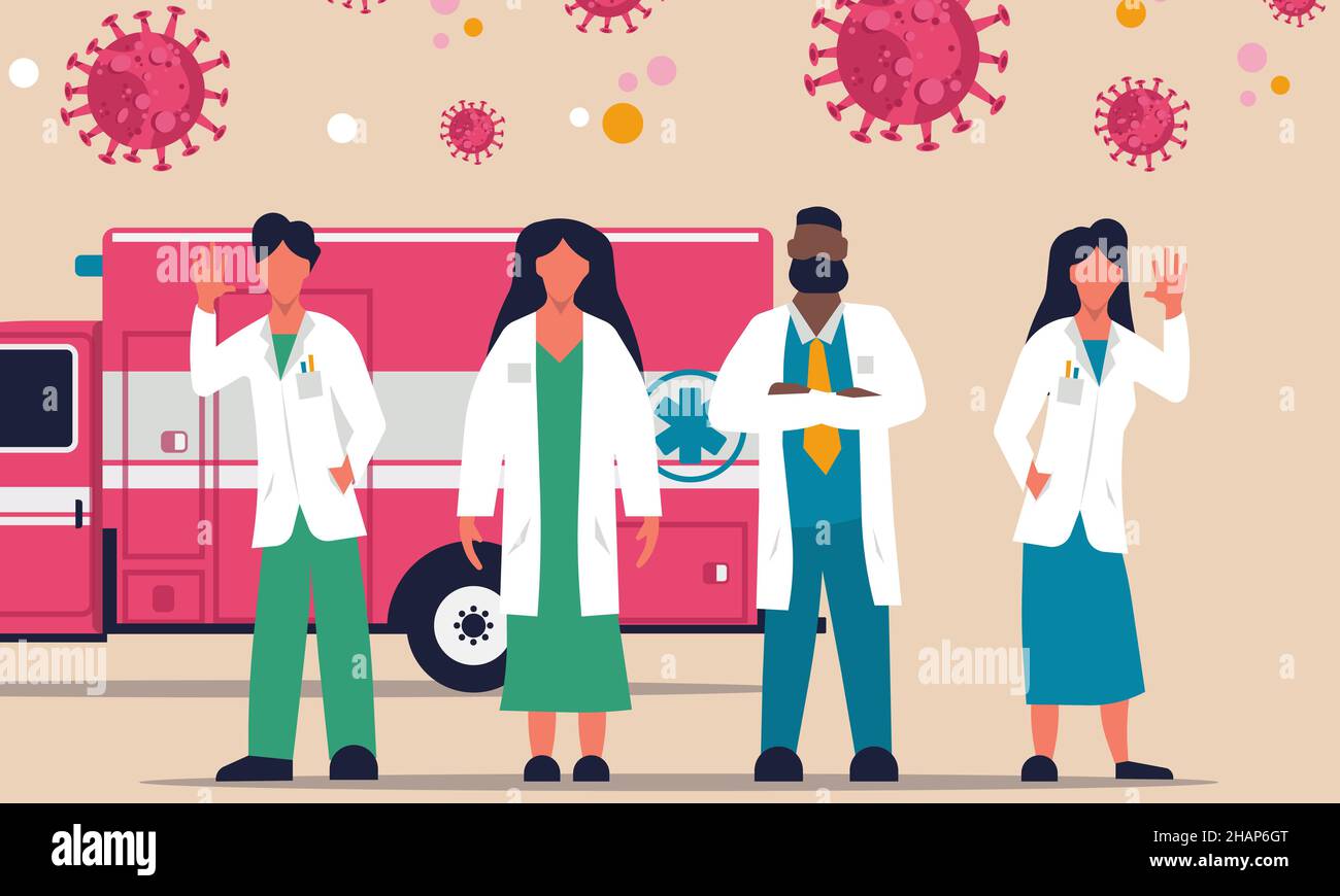 Ambulance van patient health alert. Coronavirus crisis doctor emergency ...