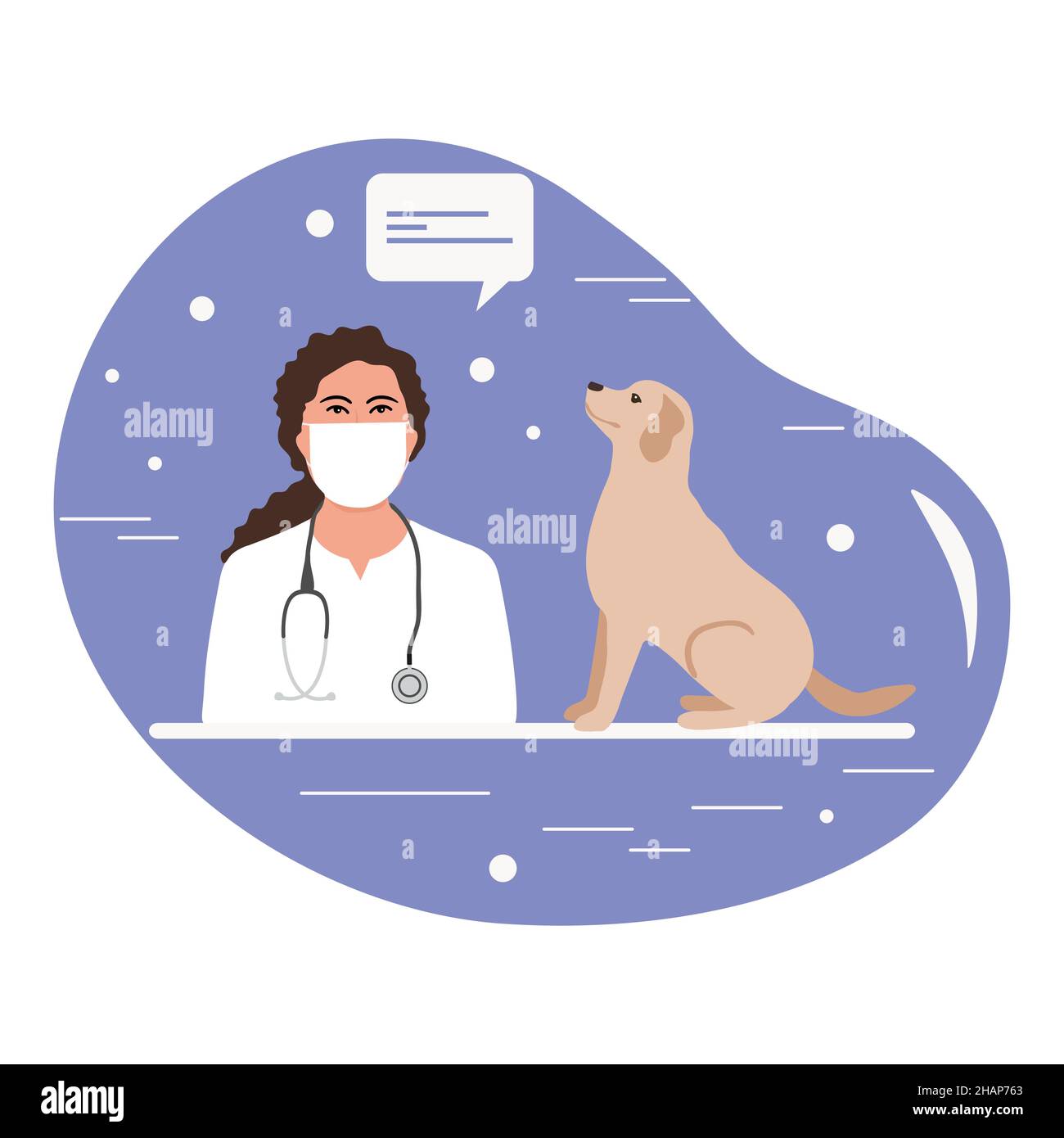 Vector illustration Visit to doctor with dog. Veterinary clinic ...