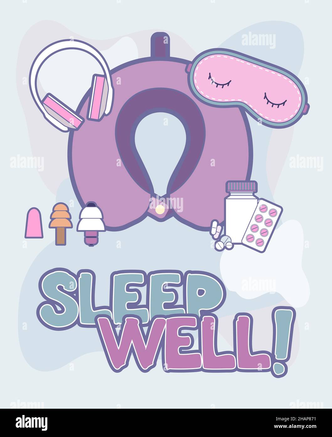 Sleep well vector poster. Illustration items vector set isolated for ...