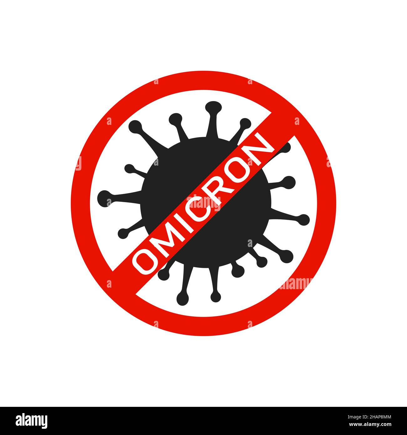Omicron virus vector icon in red stop sign isolated on white background ...