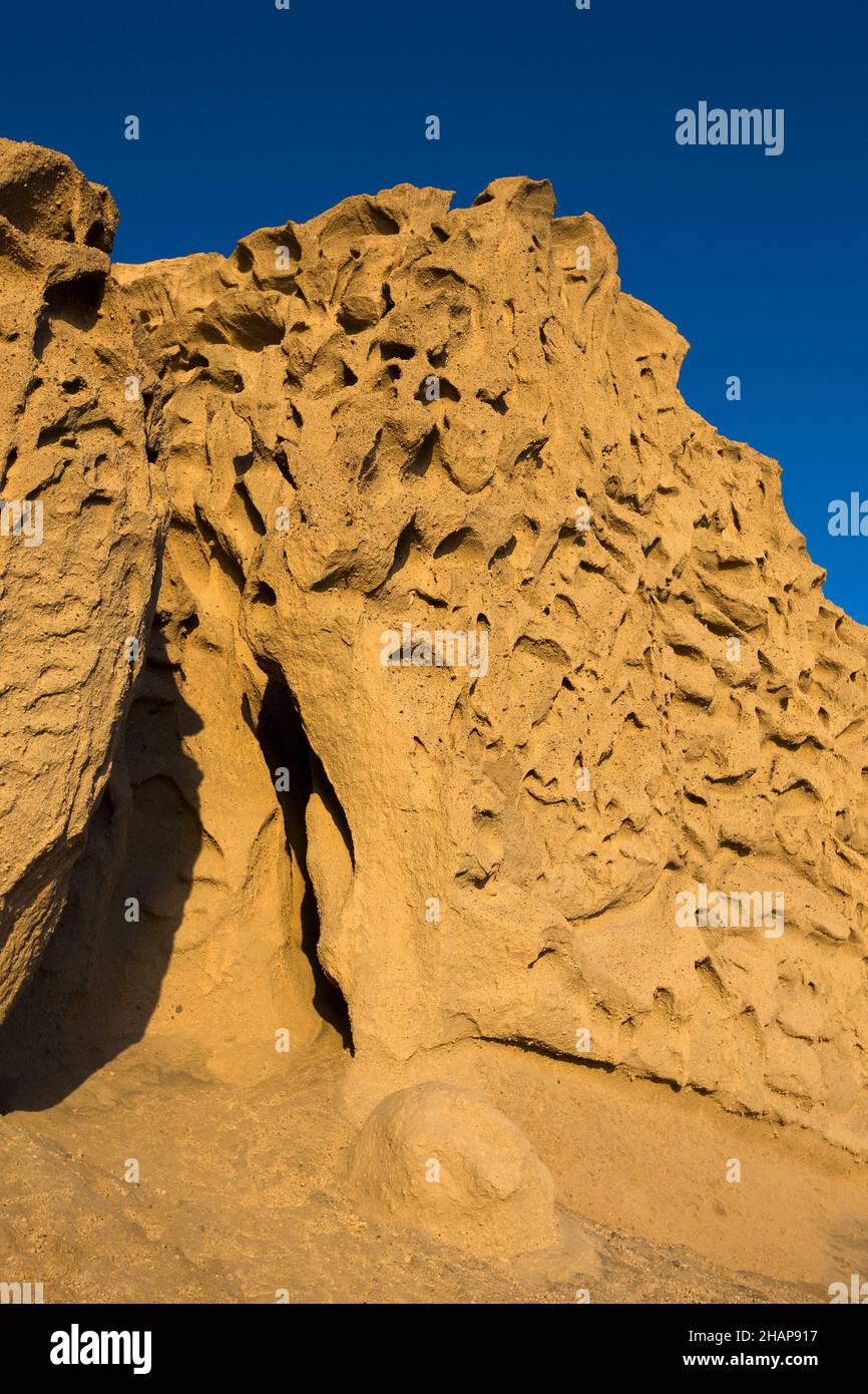 View at Vlychada beach volcanic ash sand rock formation on Santorini ...