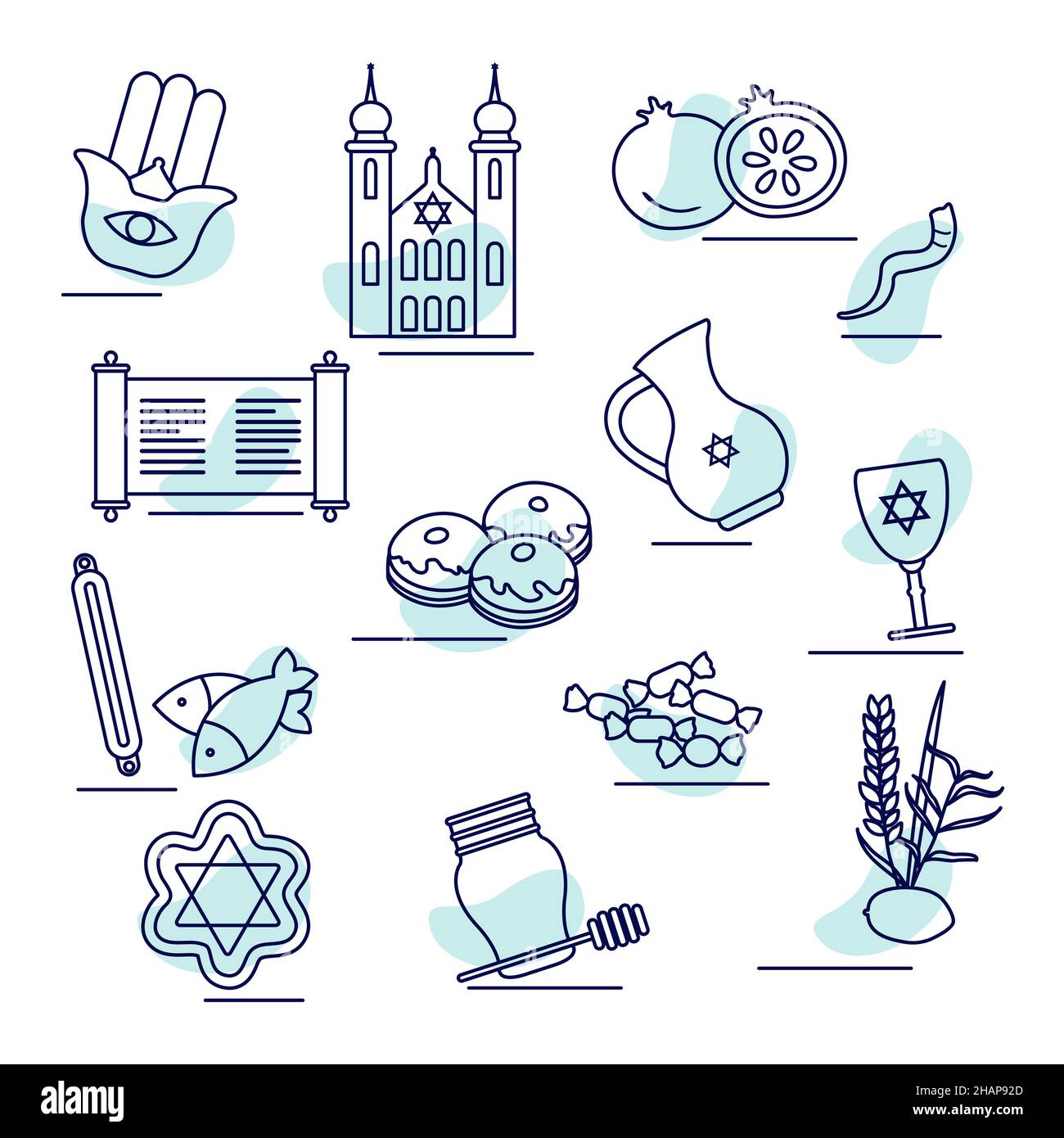 Vector illustration Synagogue Torah Hamsa David's star Israel Judaism ...