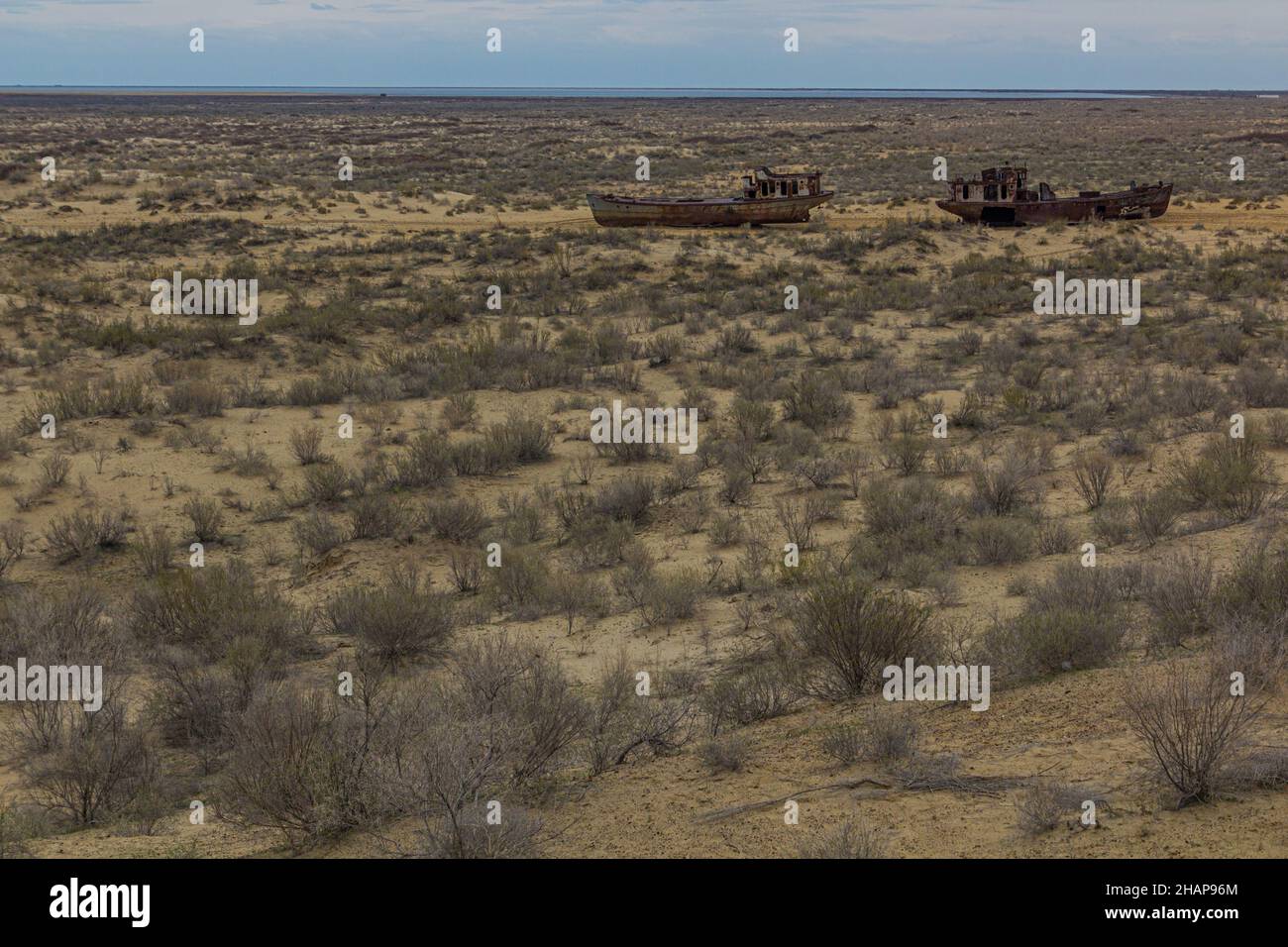 Ship graveyard in former Aral sea port town Moynaq Mo ynoq or Muynak ...