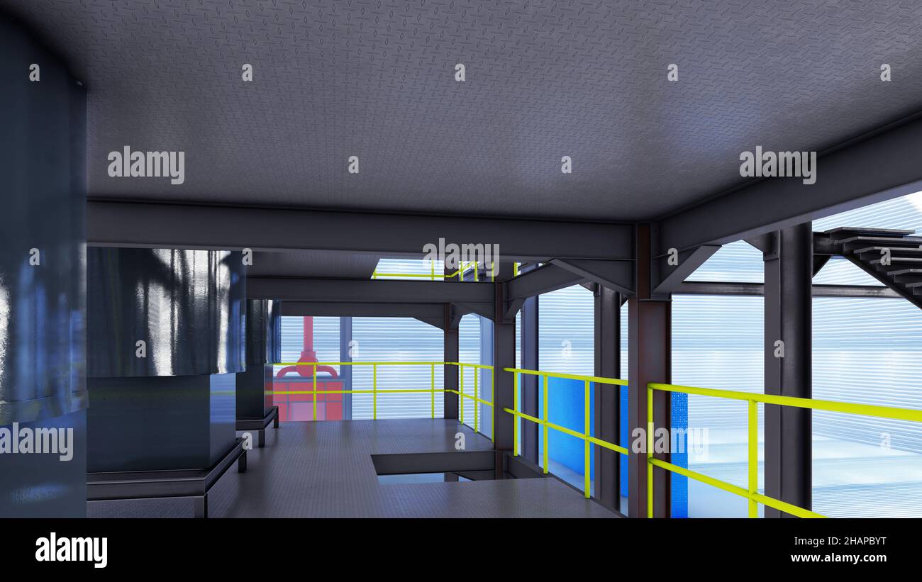 Orange Hydraulic Press Factory & Engineering Equipment 3d image Stock ...