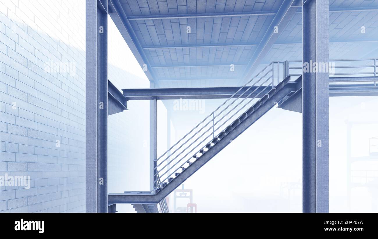 Heavy duty safe steel industrial ladder for factory manufacturing 3D ...