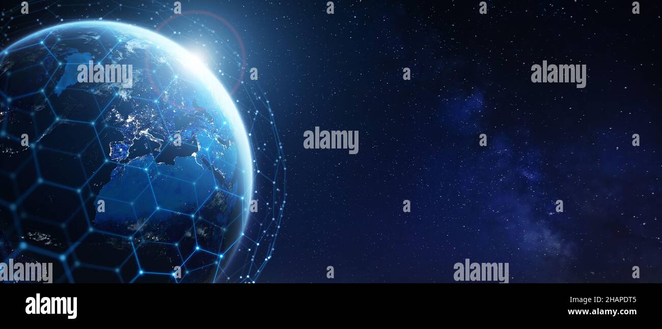 Telecommunication technology network around Earth for internet, 5G ...