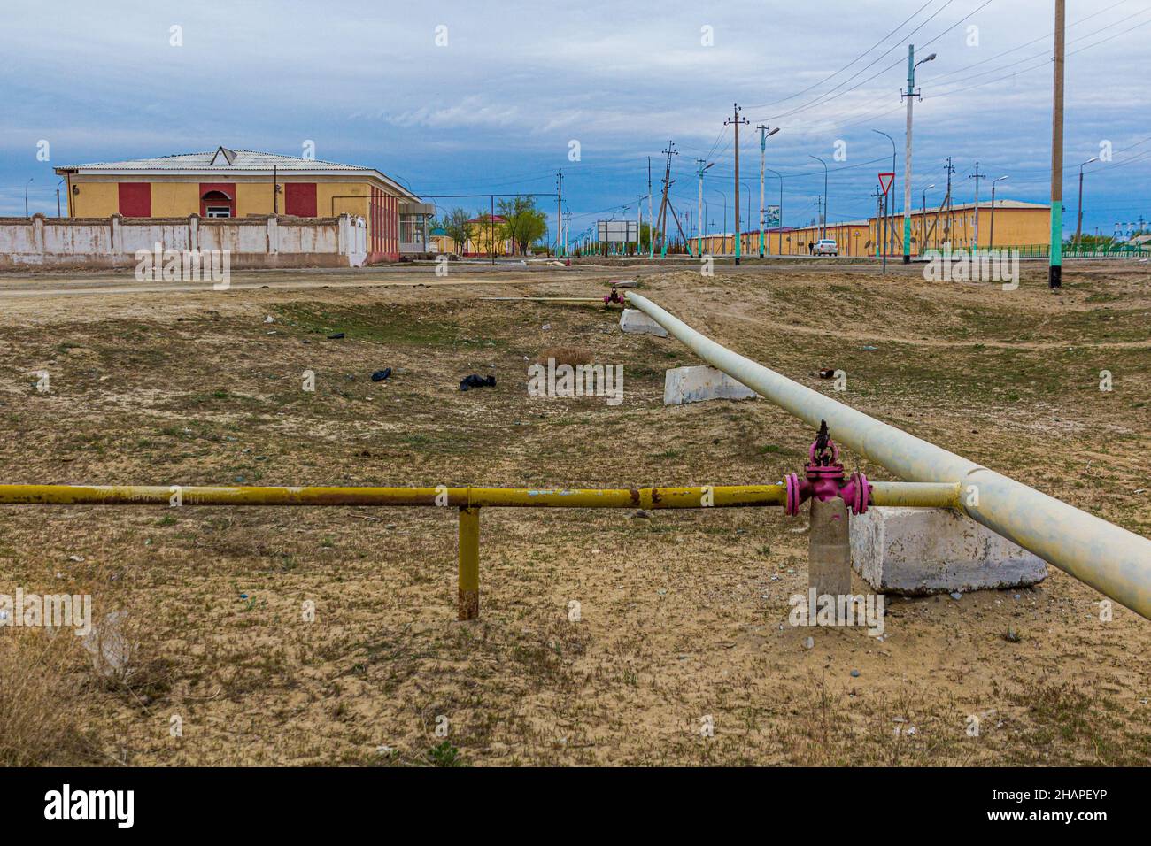 Gas pipelines in former Aral Sea port town Moynaq Mo ynoq or Muynak ...