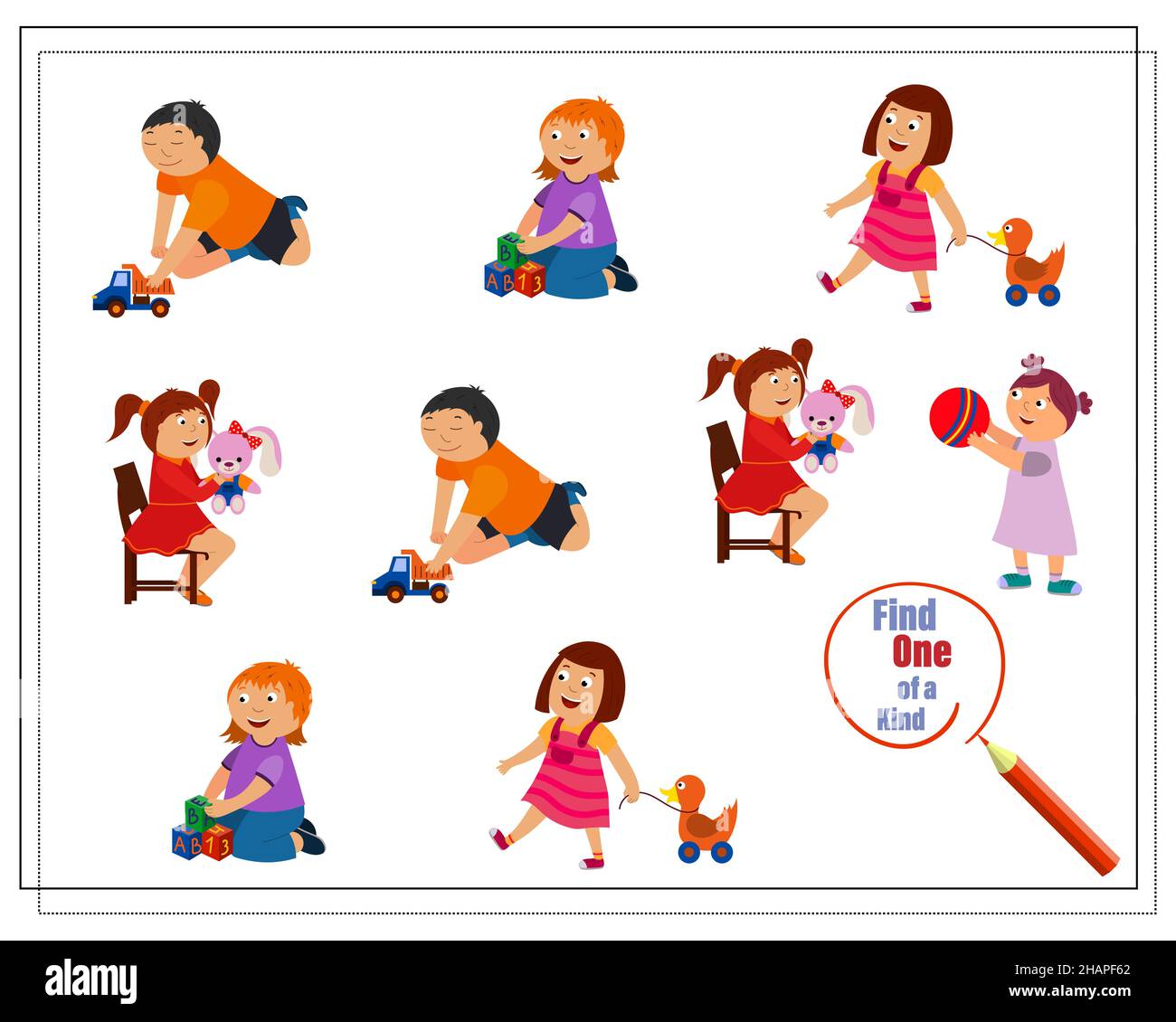 Children's logic game find a couple. Cute cartoon kids playing with ...