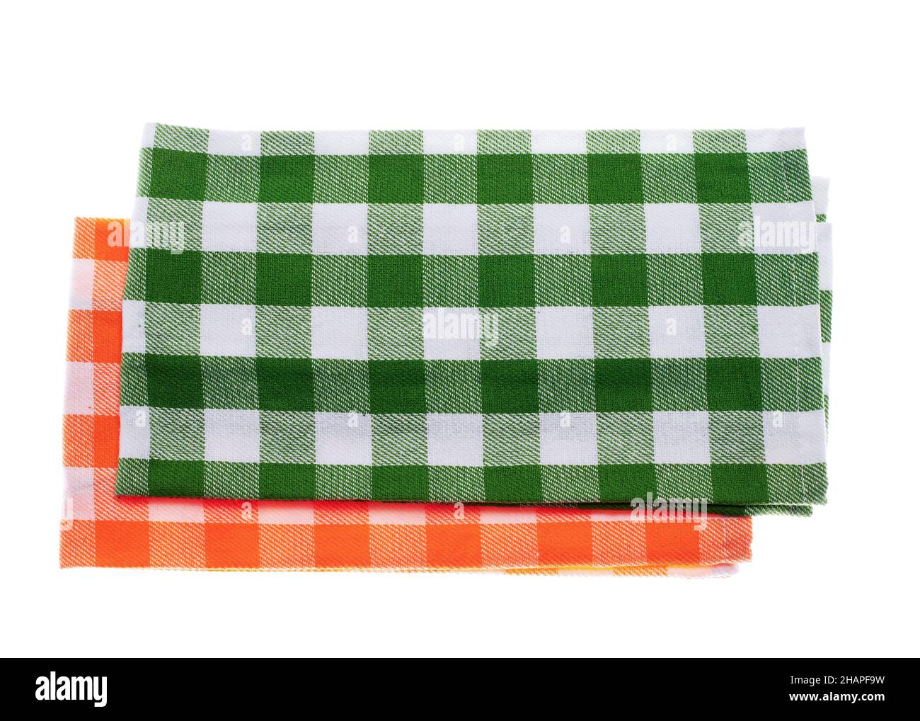 two kitchen towels isolated on white background Stock Photo - Alamy