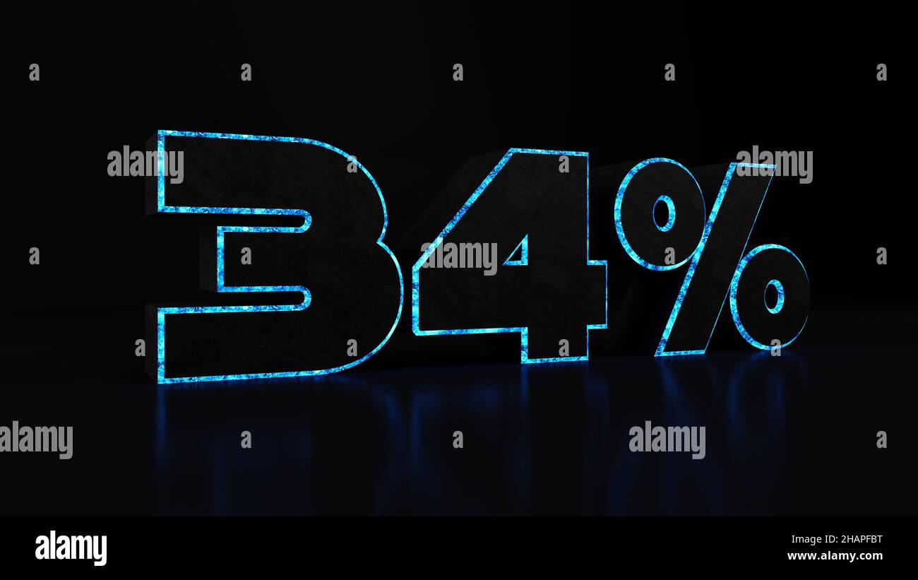 Digital outline of a blue 34% sign on a black background Stock Photo ...