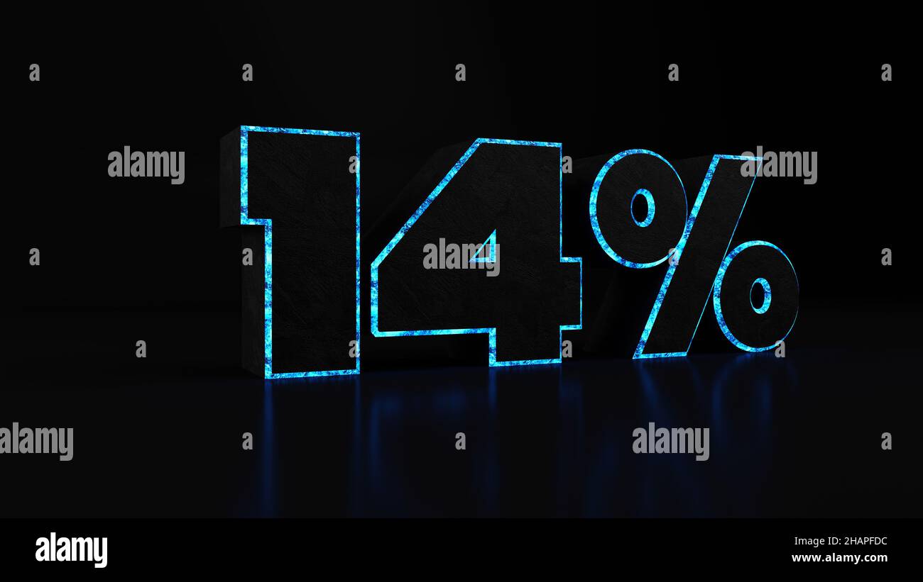 Digital outline of a blue 14% sign on a black background Stock Photo ...