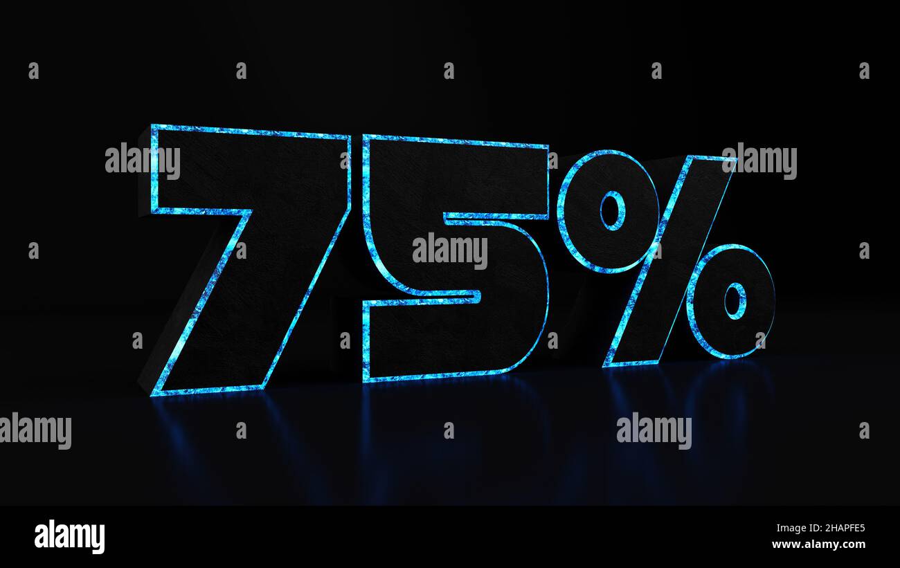 Digital outline of a blue 75% sign on a black background Stock Photo ...