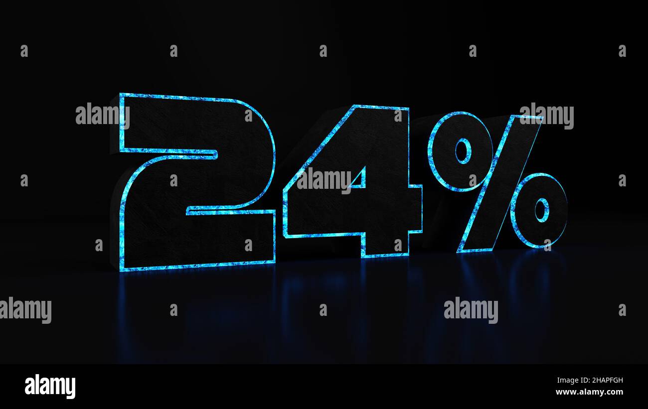 Digital outline of a blue 24% sign on a black background Stock Photo ...