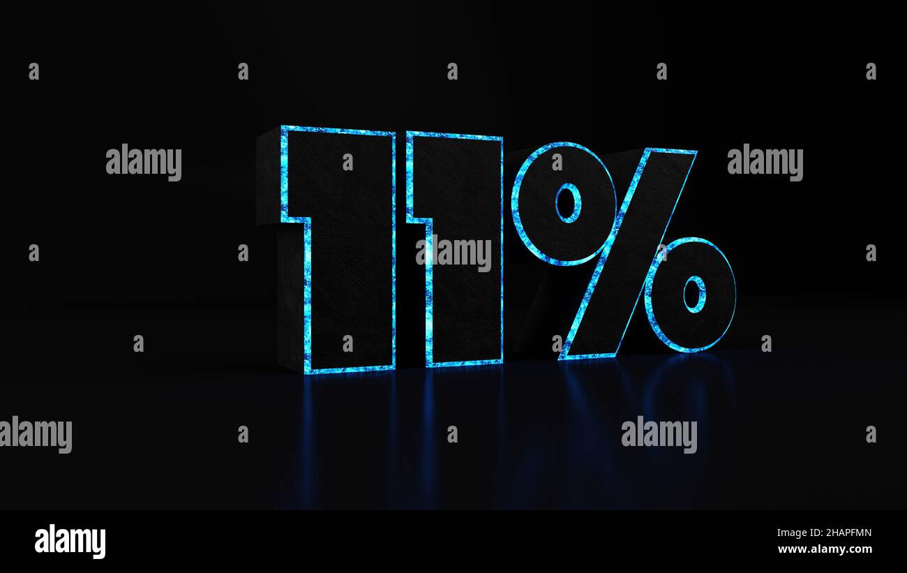 Digital outline of a blue 11% sign on a black background Stock Photo ...