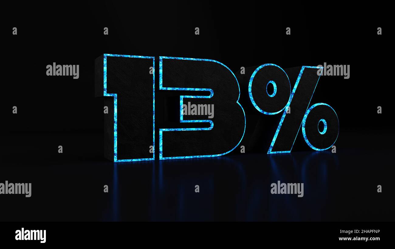 Digital outline of a blue 13% sign on a black background Stock Photo ...