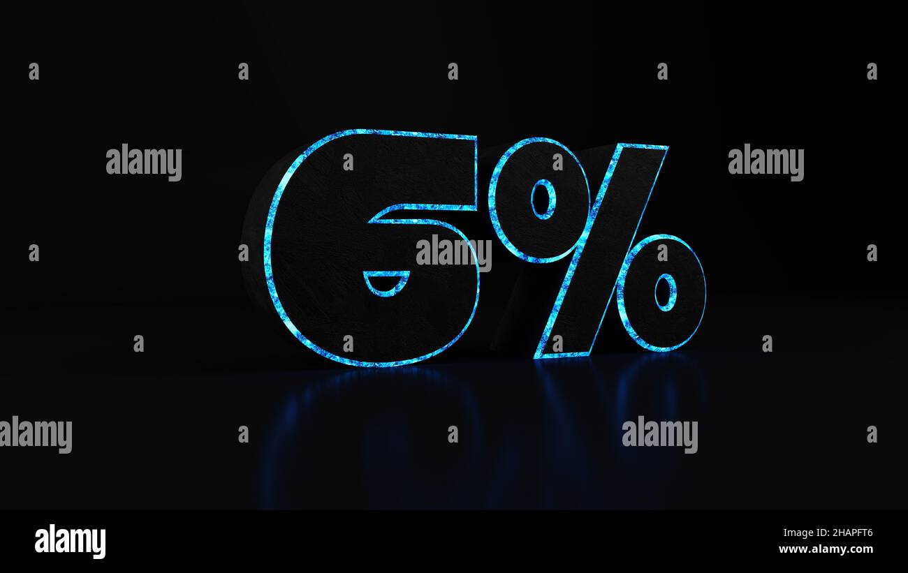 Digital outline of a blue 6% sign on a black background Stock Photo - Alamy