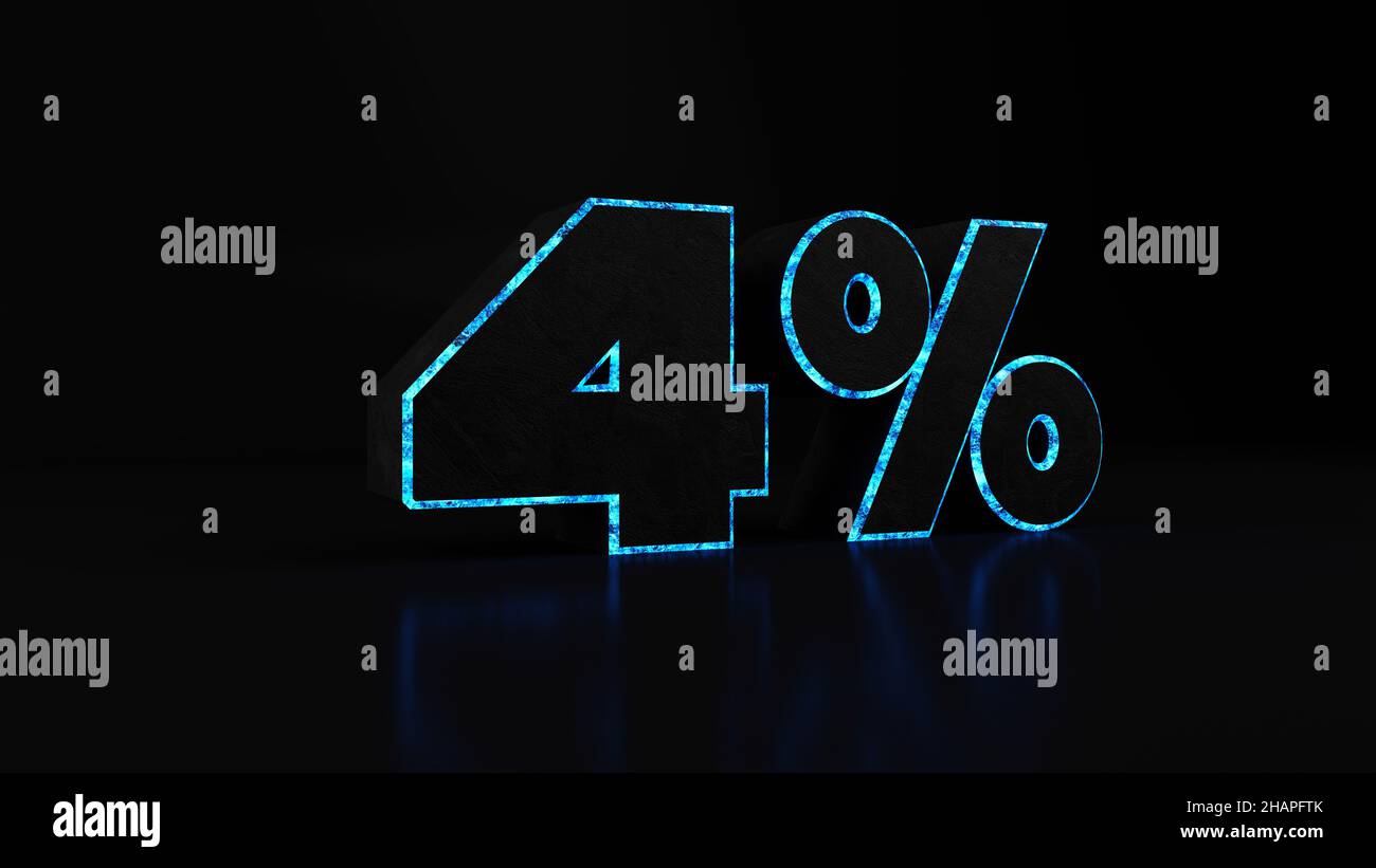 Digital outline of a blue 4% sign on a black background Stock Photo - Alamy