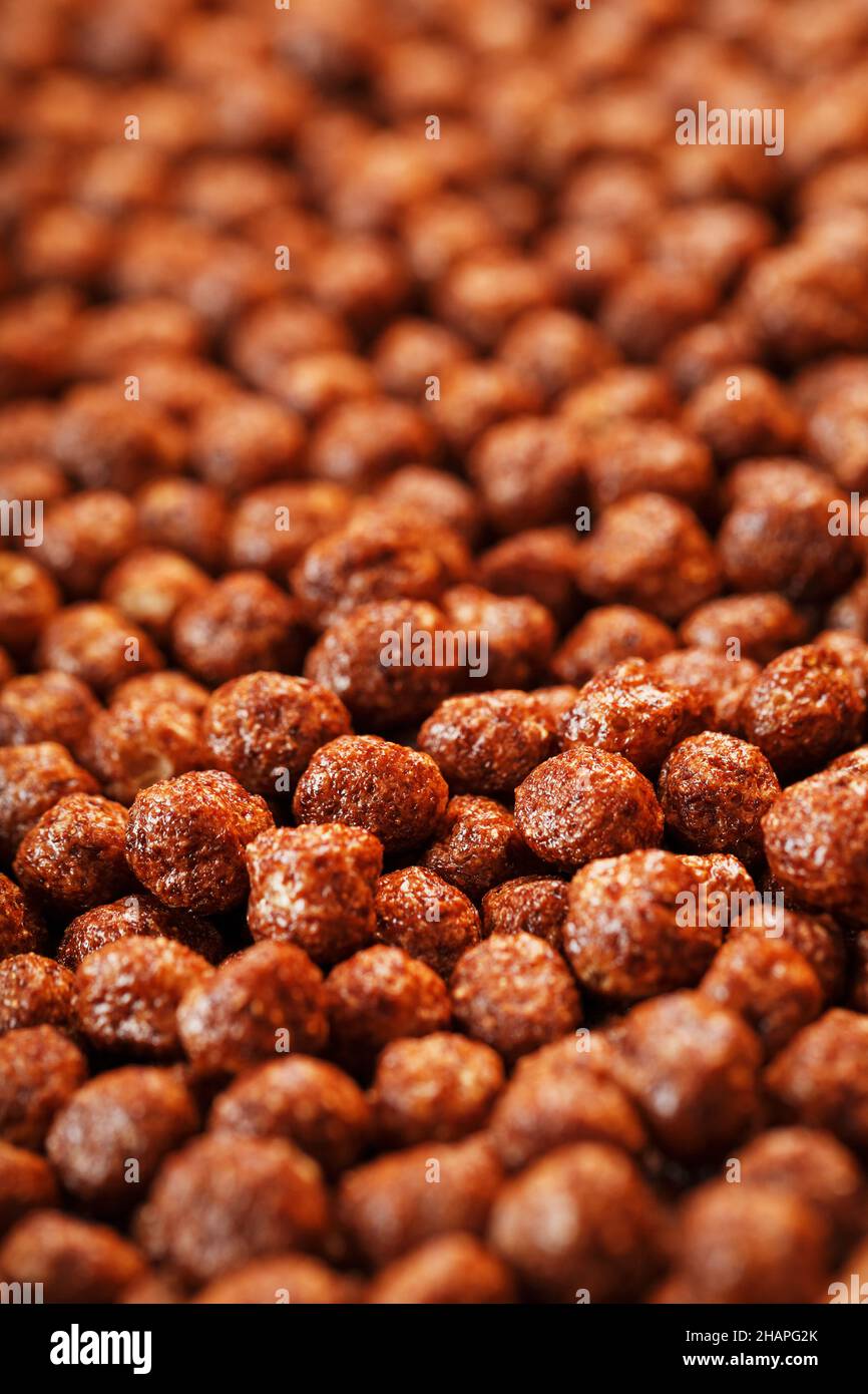Chocolate balls Ready breakfast texture close-up. Full screen as ...