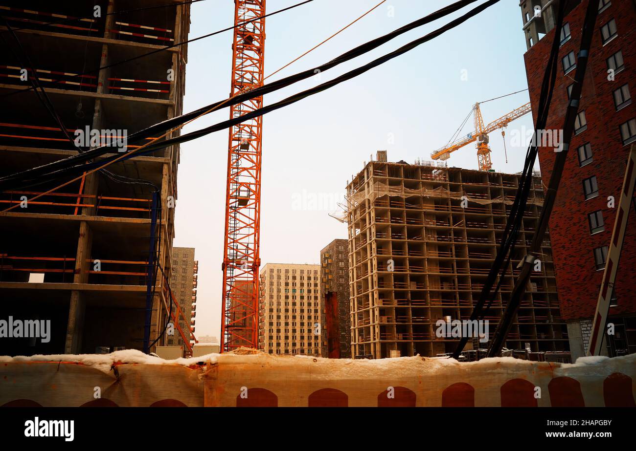 Abandoned construction site cyberpunk backdrop Stock Photo - Alamy