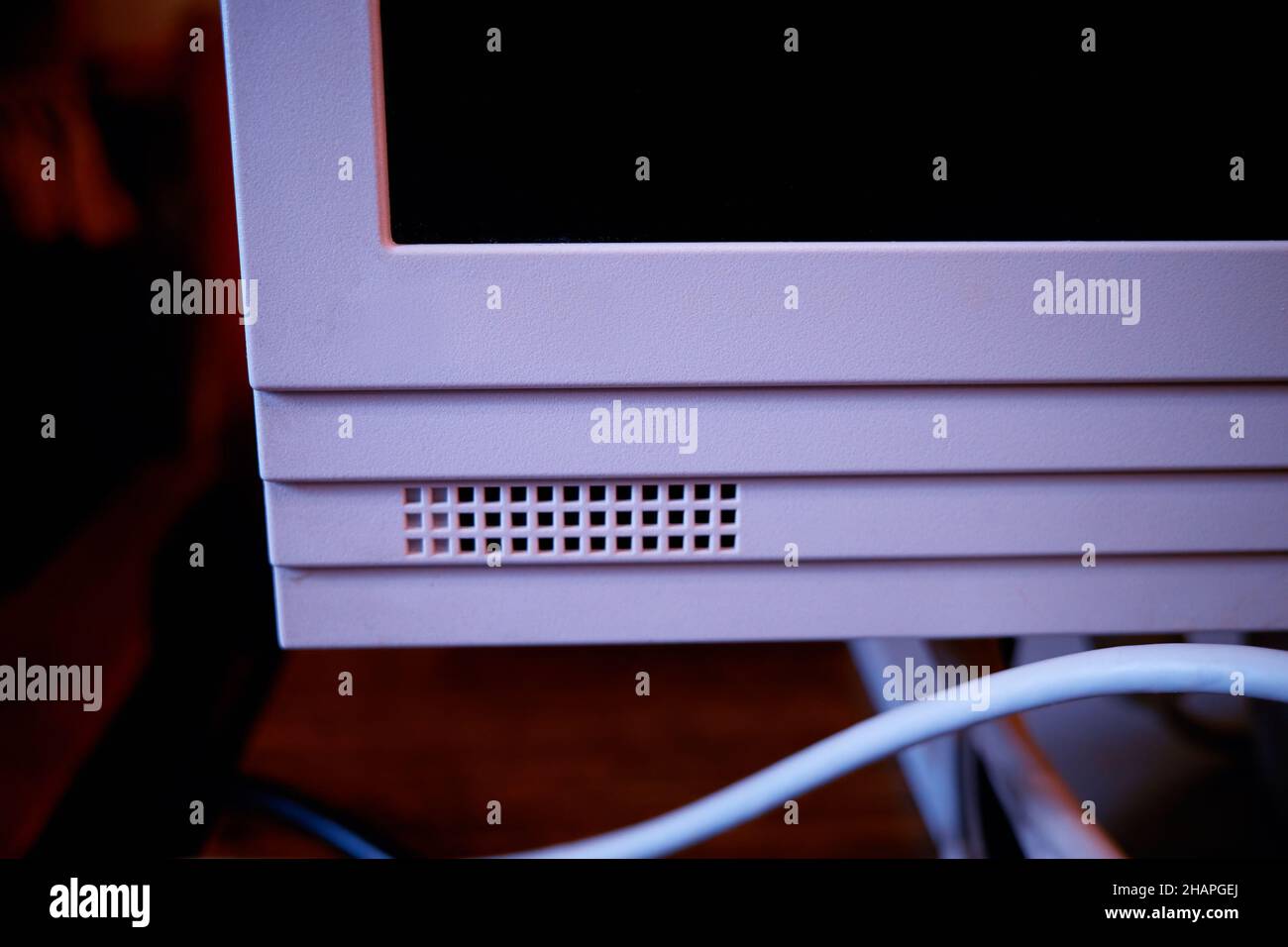 Vintage LCD monitor controls closeup backdrop Stock Photo - Alamy