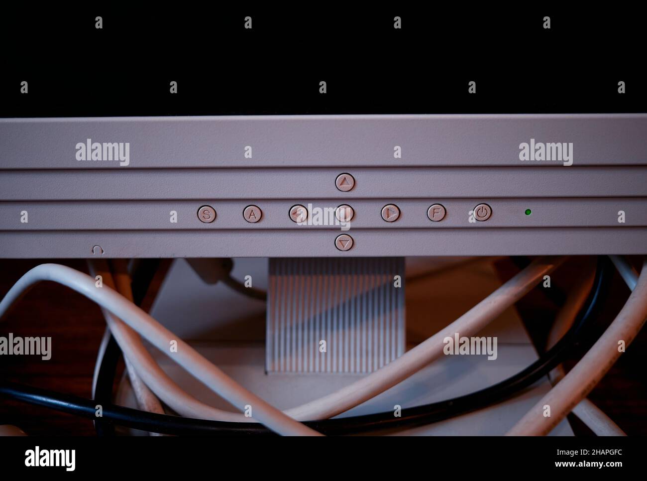 Vintage LCD monitor controls closeup background Stock Photo - Alamy