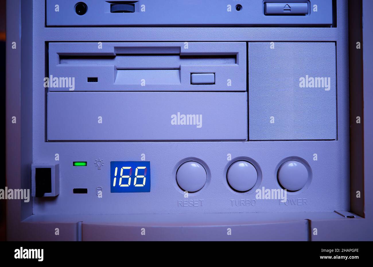 Middle tower vintage AT computer cd drives background Stock Photo - Alamy