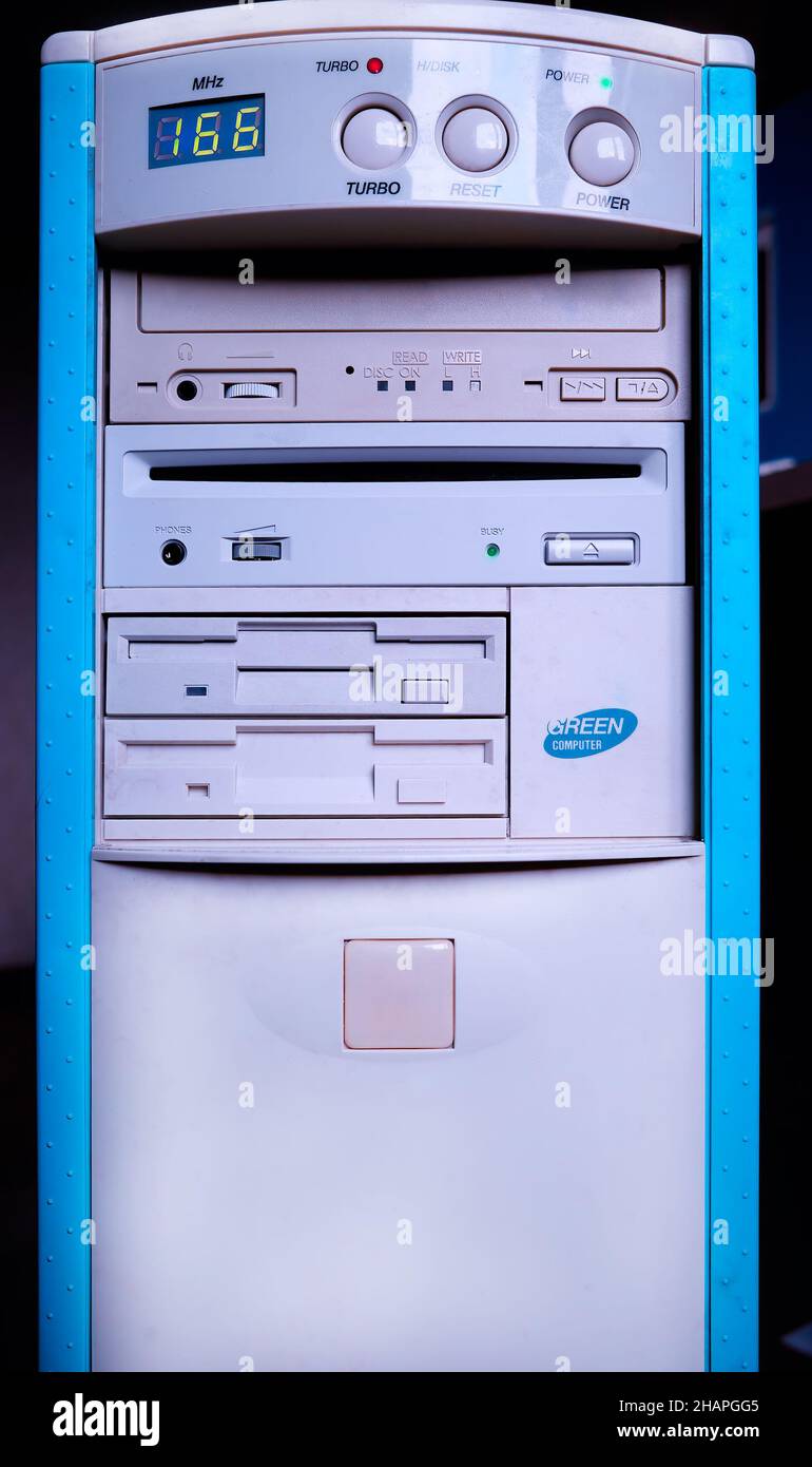 Vintage aqua midi tower computer backdrop Stock Photo - Alamy