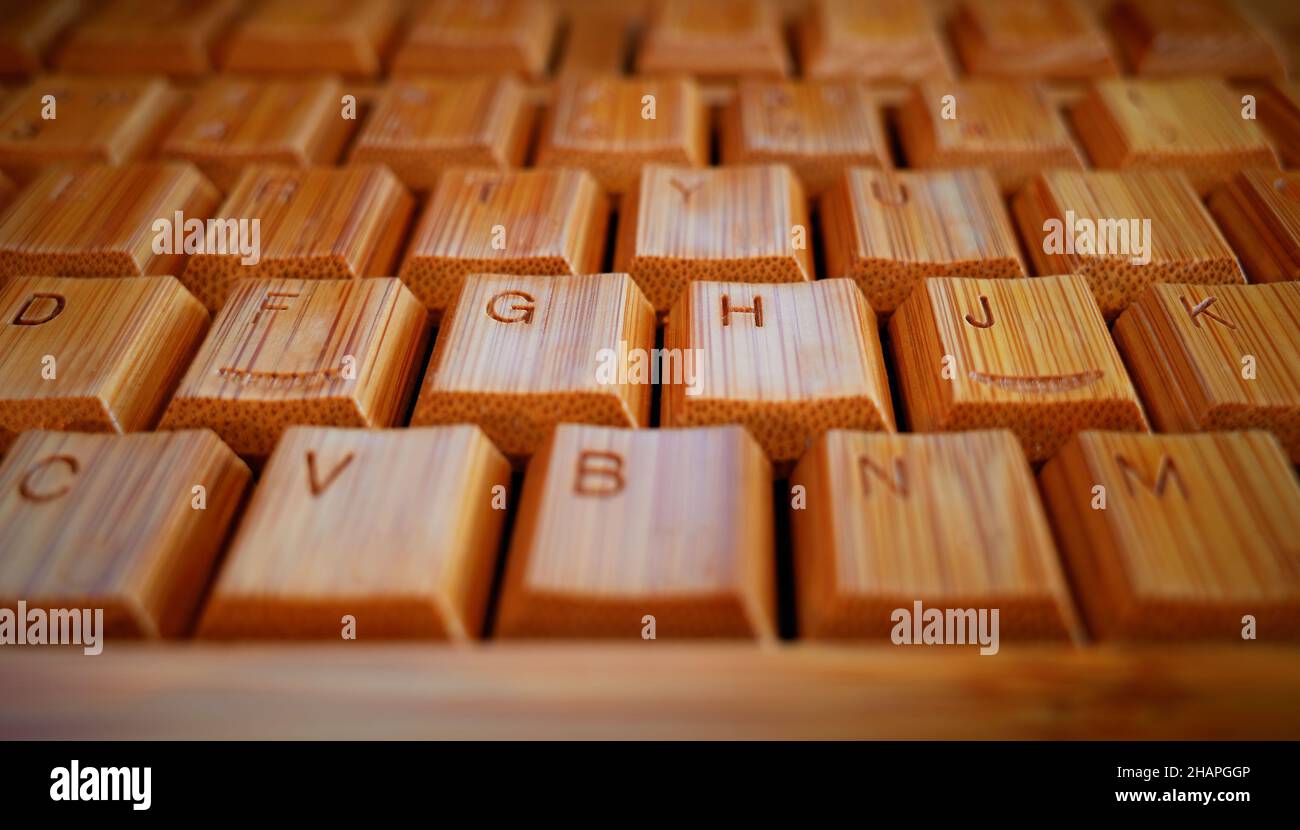 Wooden bamboo vintage keyboard background Stock Photo - Alamy