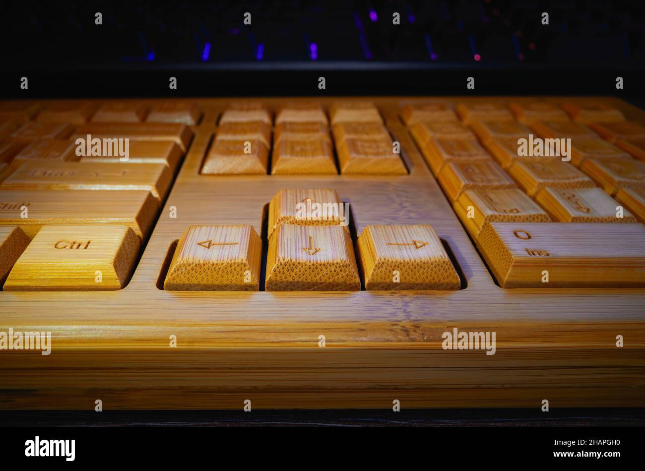 Wooden computer keyboard arrow keys in detail Stock Photo - Alamy