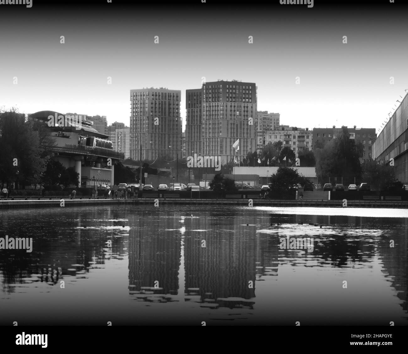 Reflection building in pond Black and White Stock Photos & Images - Alamy