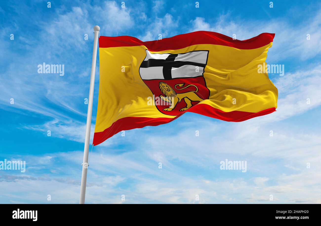 flag of Bonn at cloudy sky background on sunset, panoramic view ...