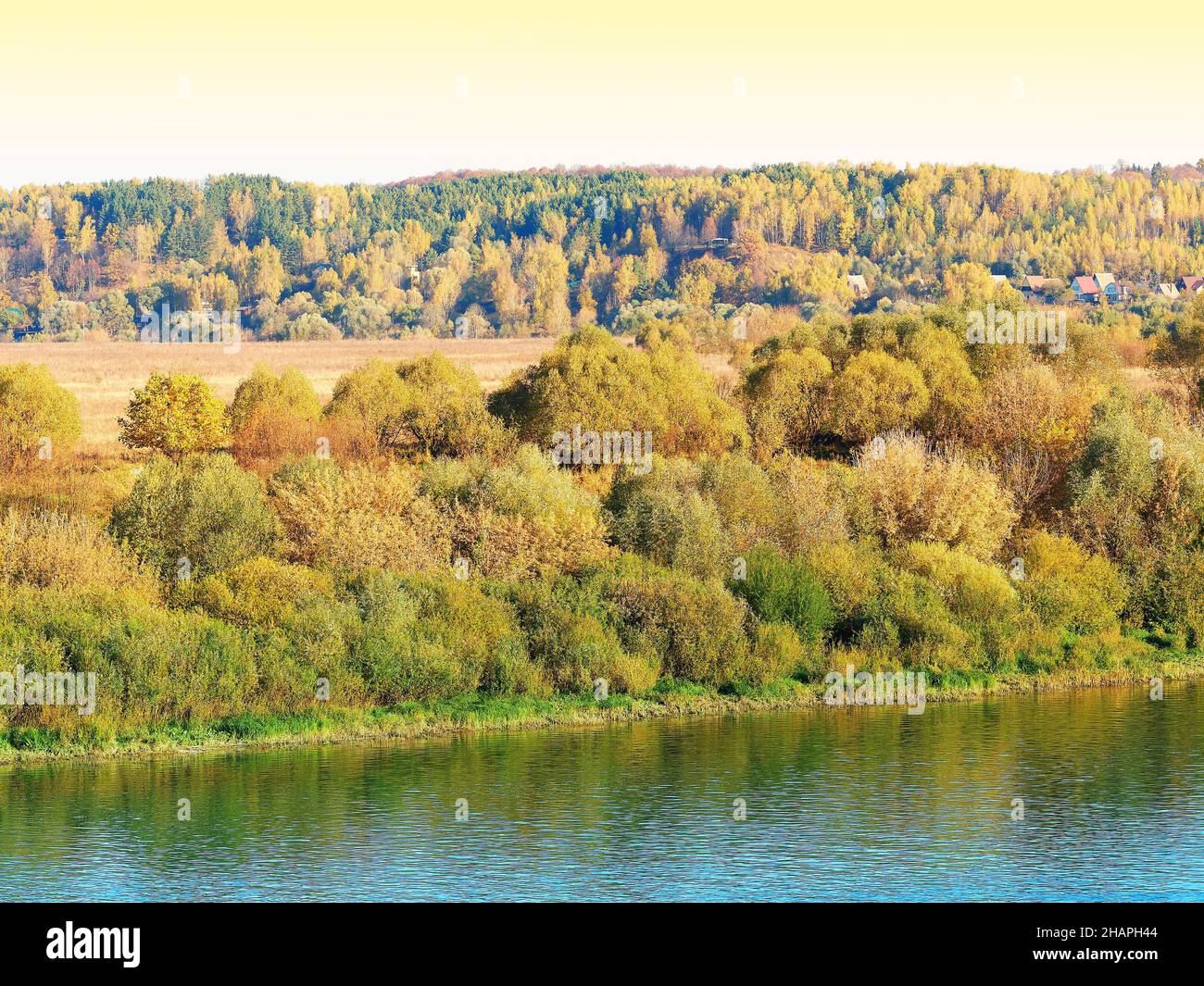 Beautiful river forest landscape background Stock Photo - Alamy