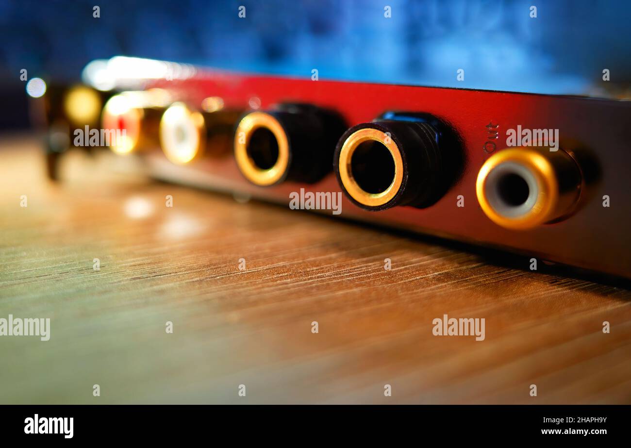 Audio interface connector in studio background Stock Photo - Alamy