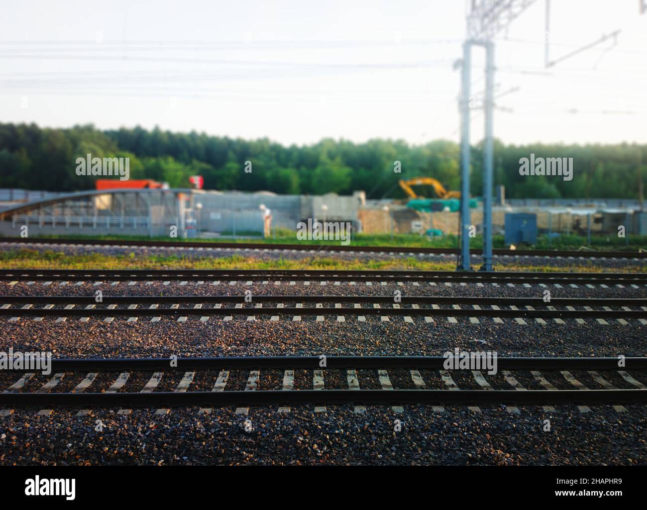 Empty railway tracks transportation background Stock Photo - Alamy