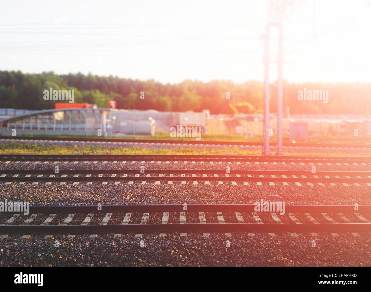 Empty railroad tracks transportation background Stock Photo - Alamy