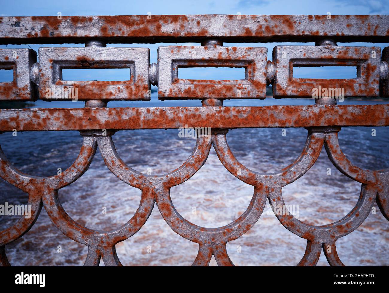 Rusty river bridge fence background Stock Photo - Alamy