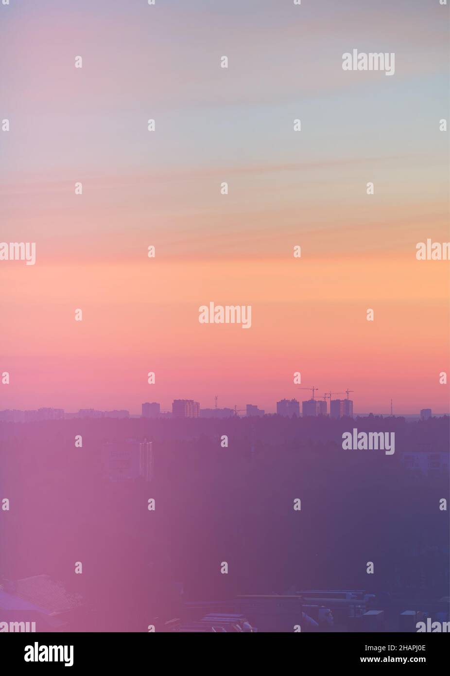 Vertical city silhouette sunset background Stock Photo - Alamy