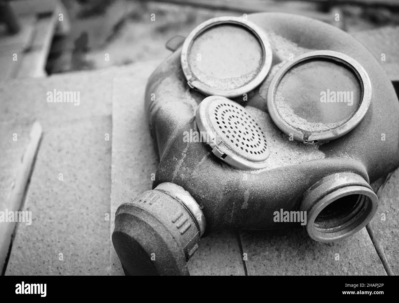 Black & white gas mask object background Stock Photo - Alamy