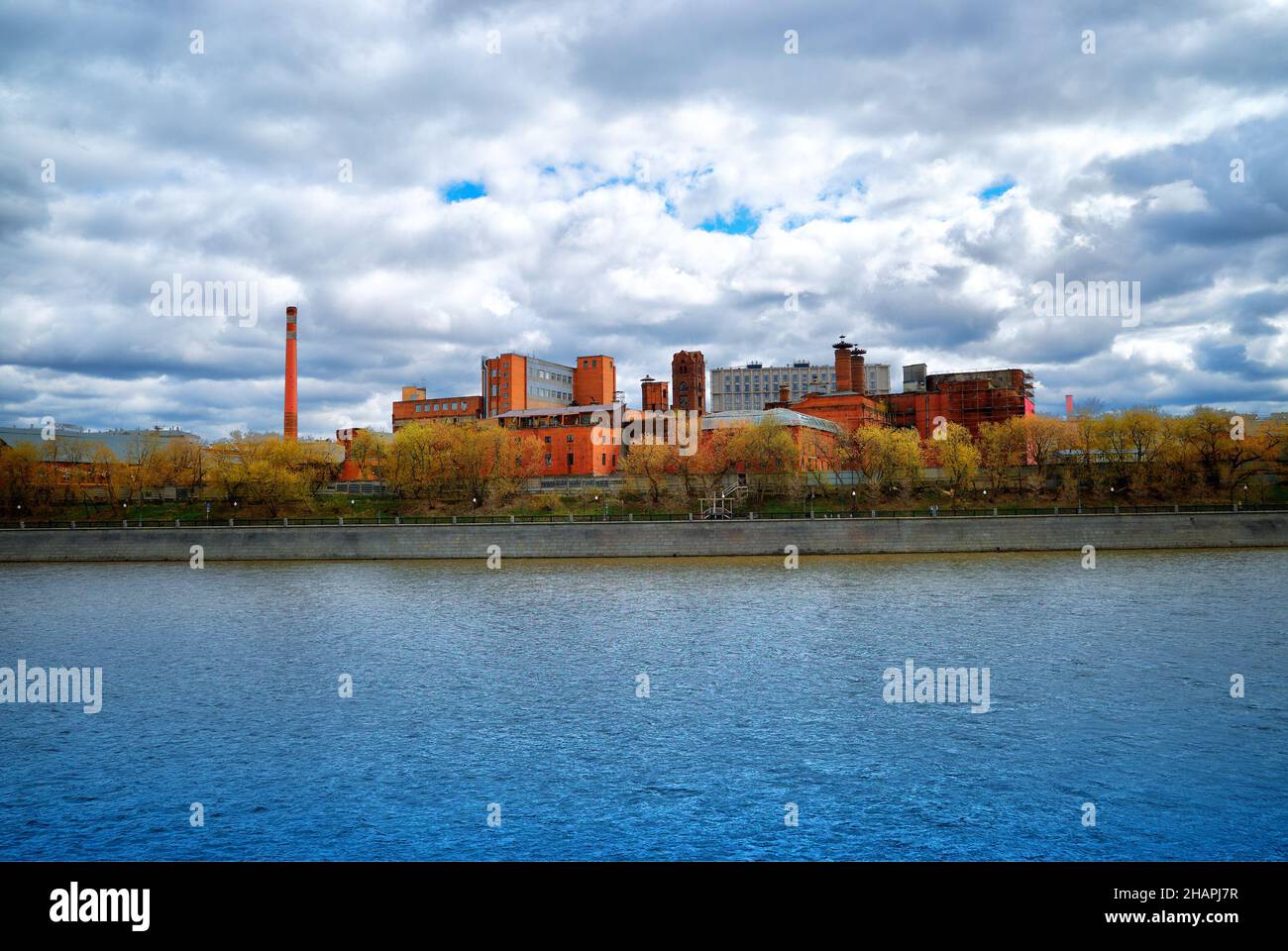Russian factory at Moscow river background Stock Photo - Alamy