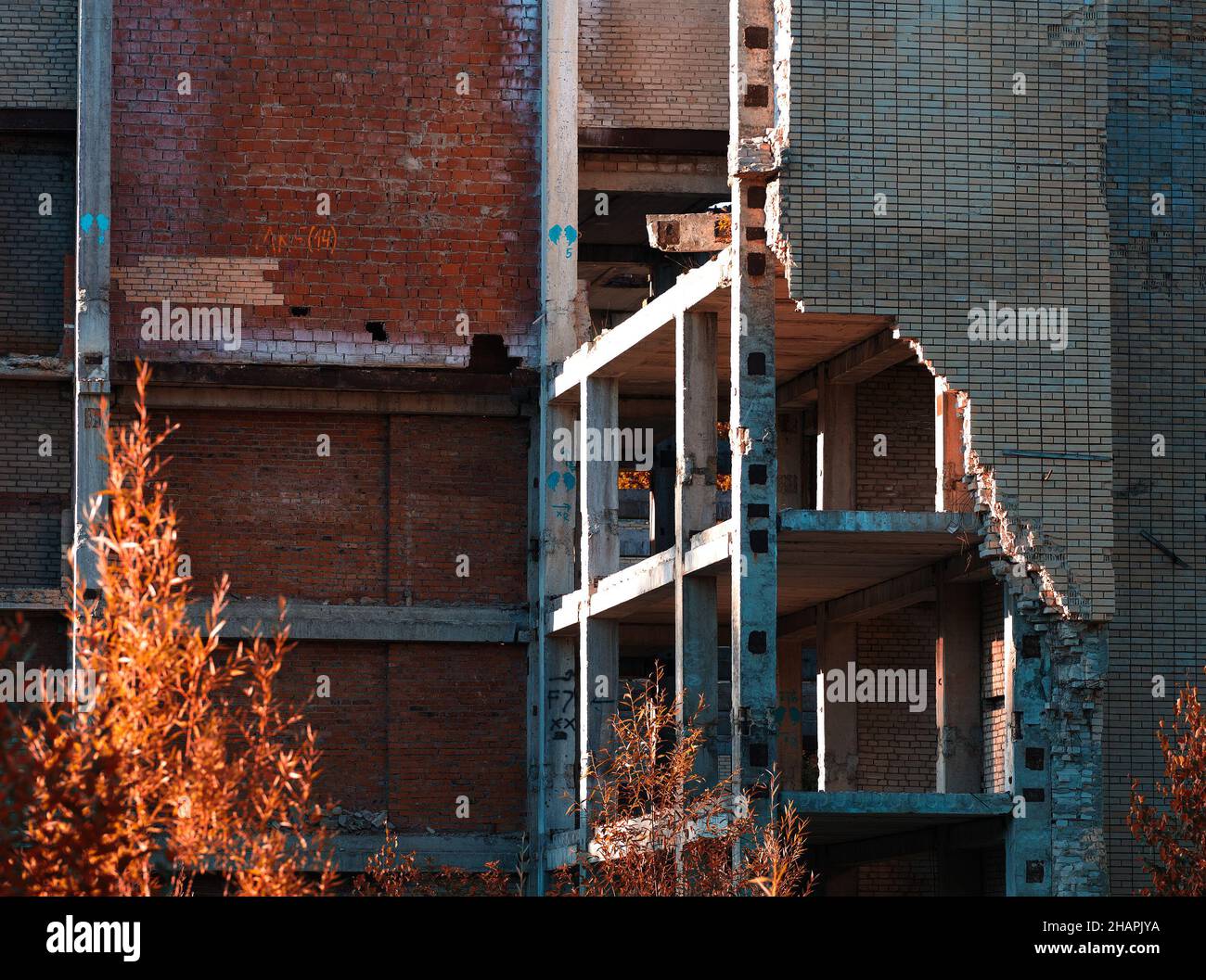 Abandoned construction site building background Stock Photo - Alamy