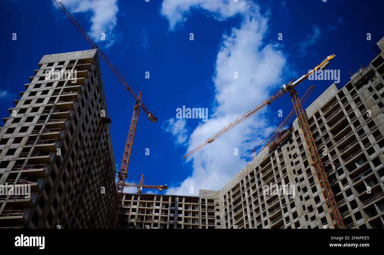 Construction of many-storied building architecture background Stock ...