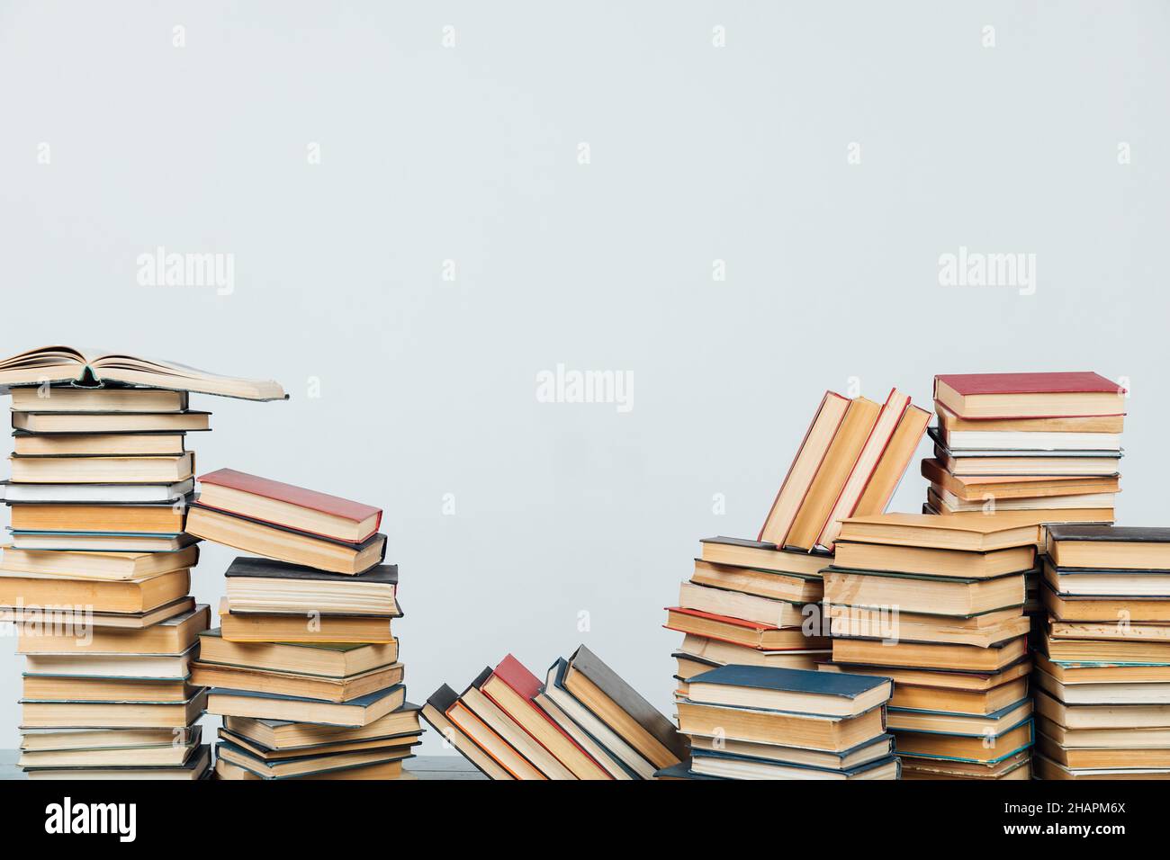 Stacks of books for teaching knowledge library university school white ...