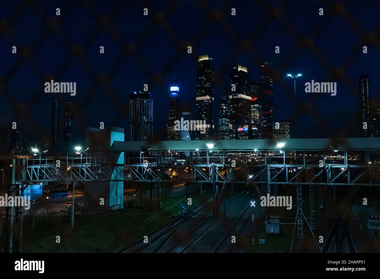 night city skyscrapers transport lights Moscow grid background .concept ...