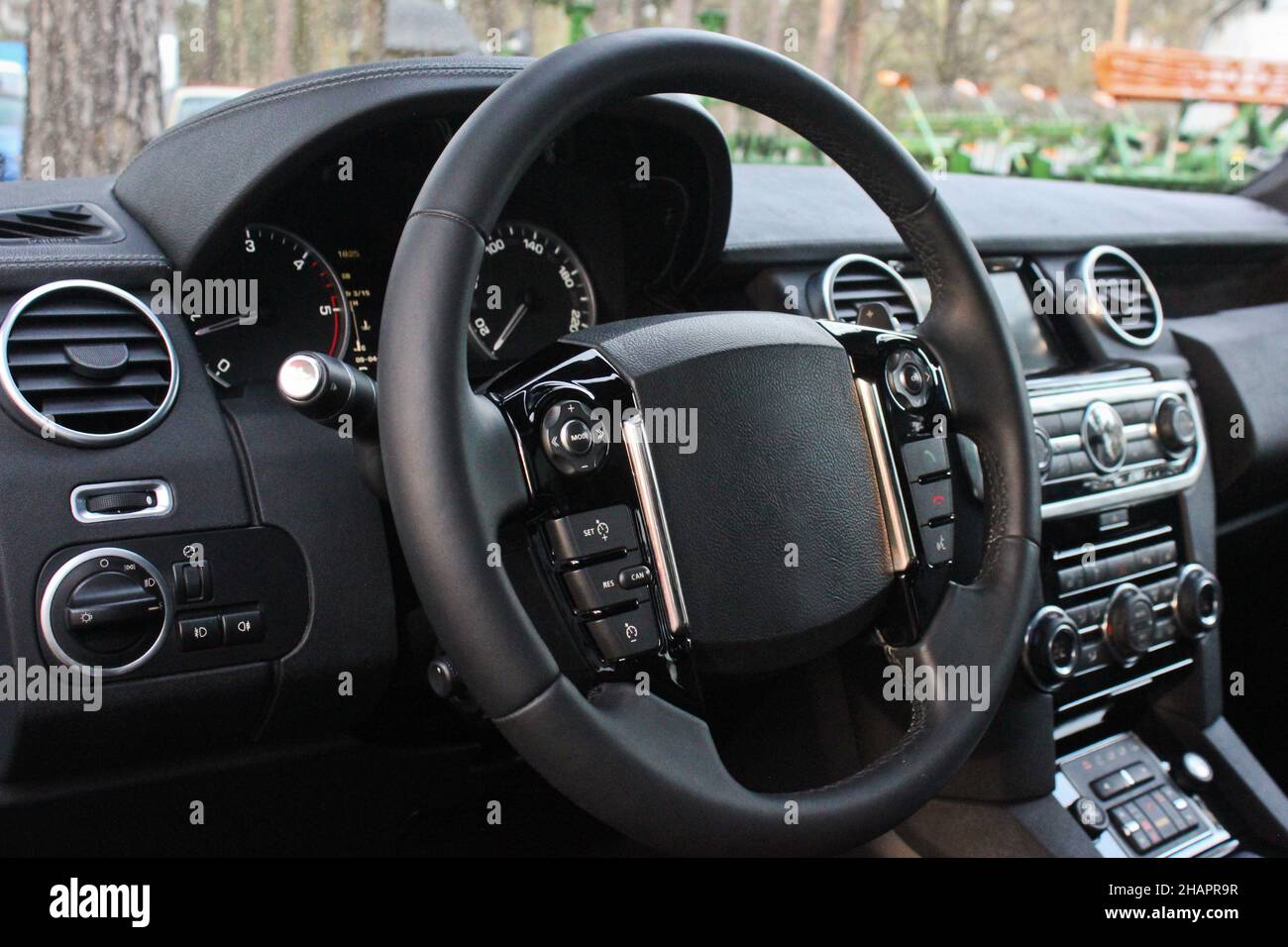 View of the interior of a modern automobile showing the dashboard. Car ...