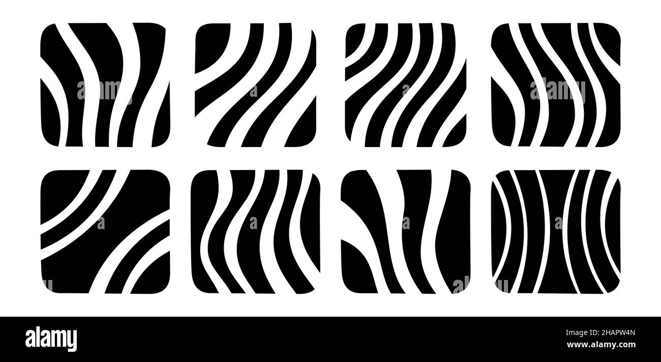 Set of eight striped square shapes with rounded corners, isolated on ...