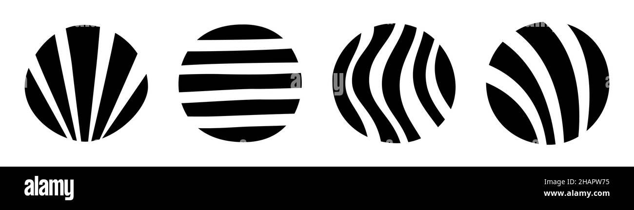 Set of four striped circles. Vector geometric simple shapes, isolated ...