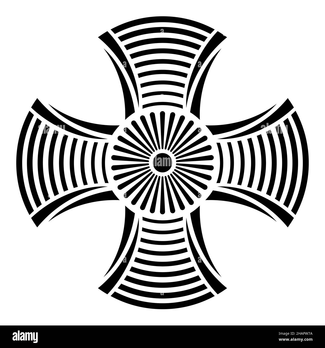 Abstract striped cross shape, geometric icon, sign in flat style ...